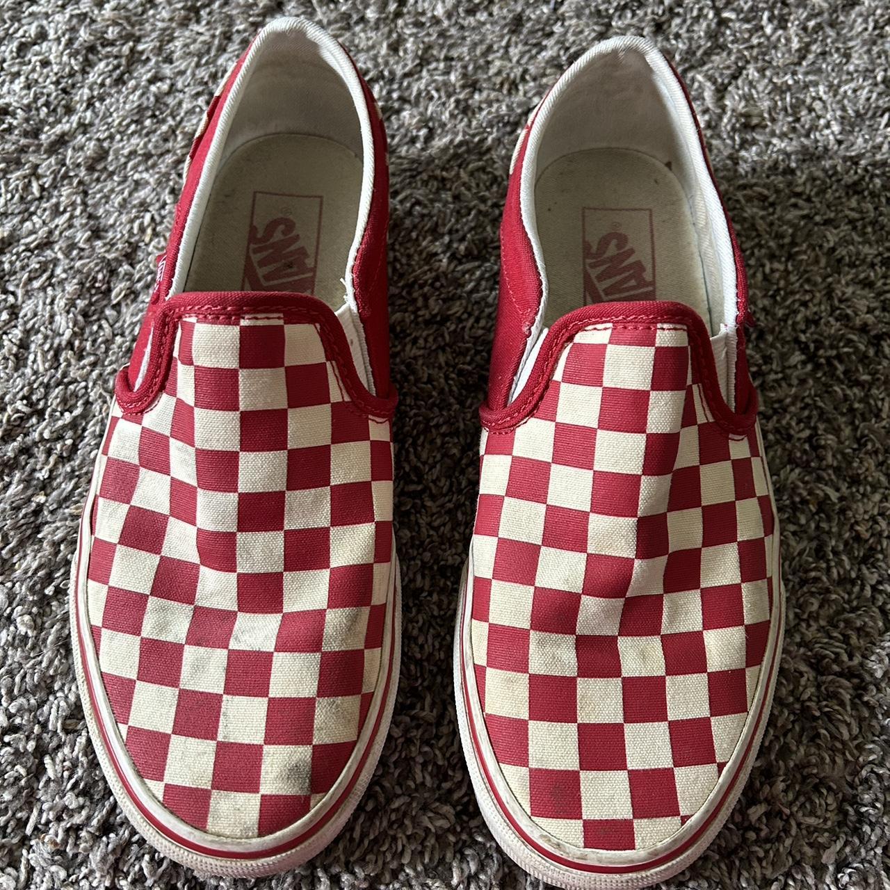 Red checkered vans size 7 - Depop