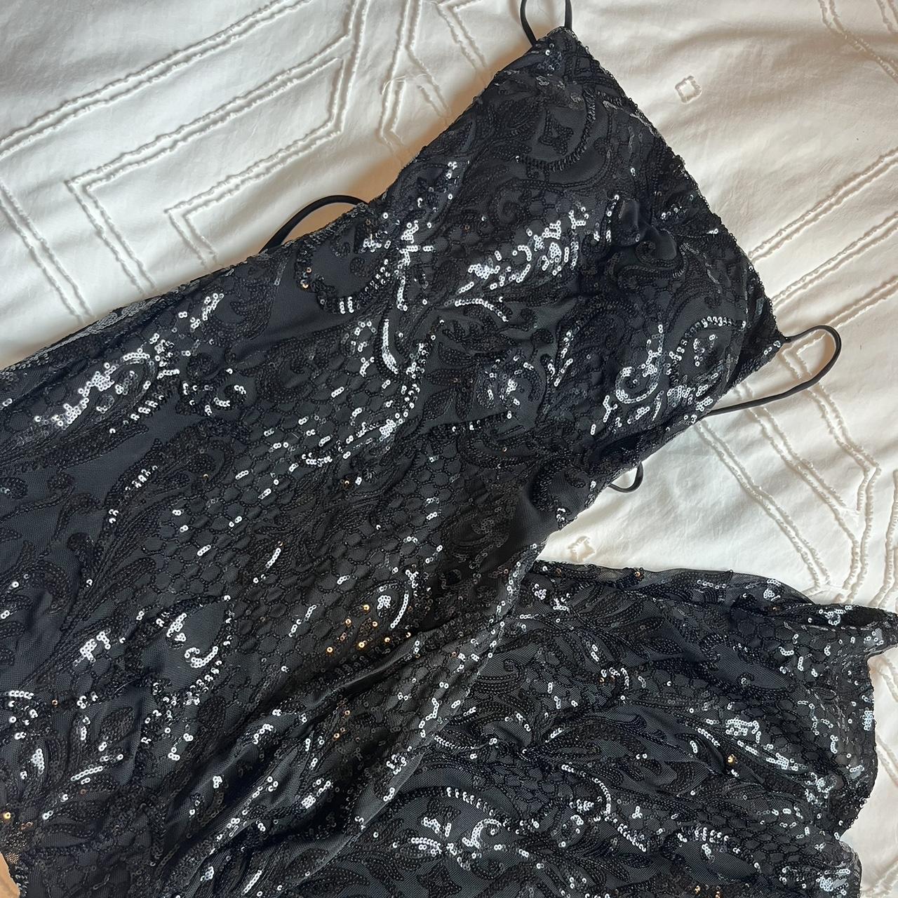 black sequin prom dress maxi with slit can be tied... - Depop