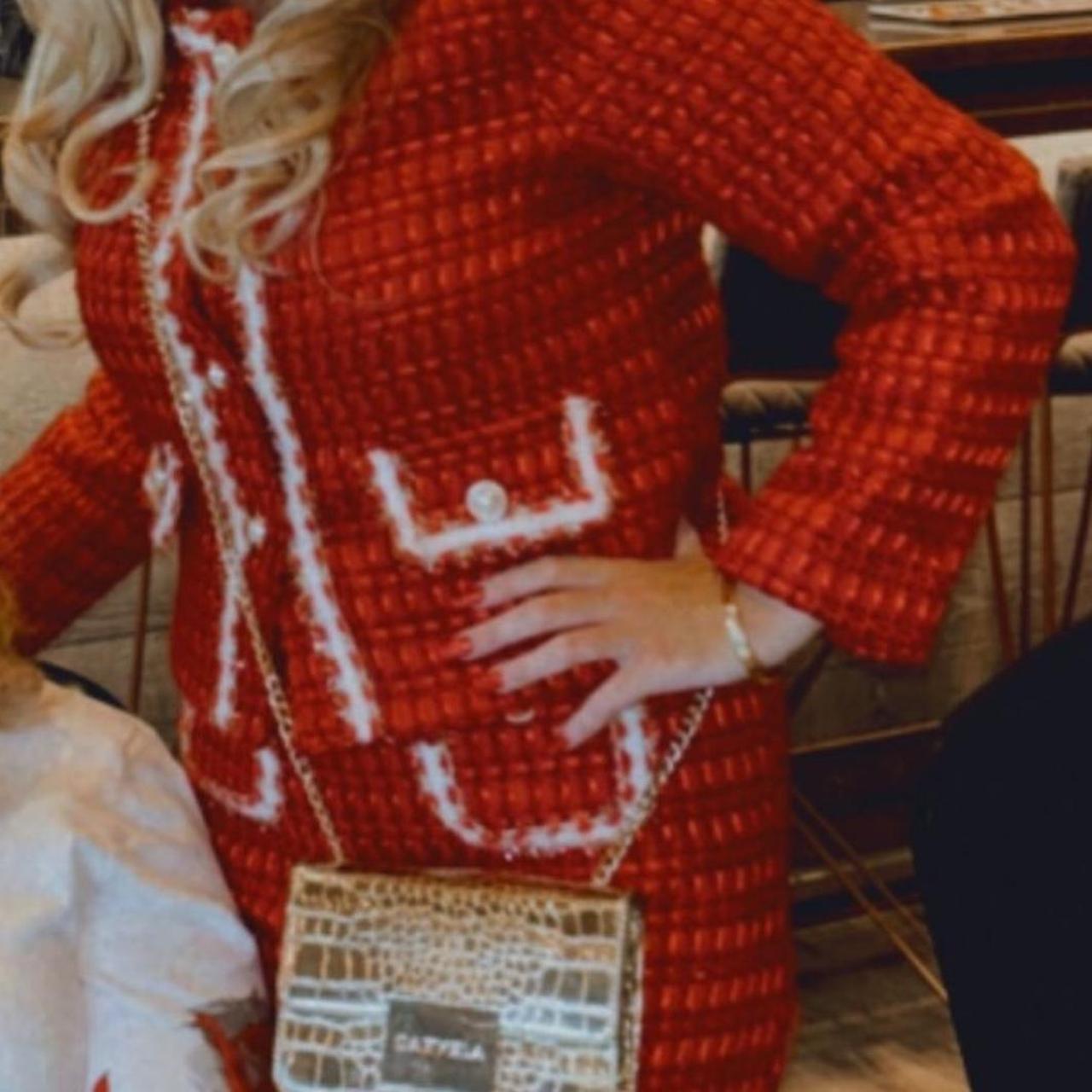 This stunning red tweed suit for sale in excellent... - Depop