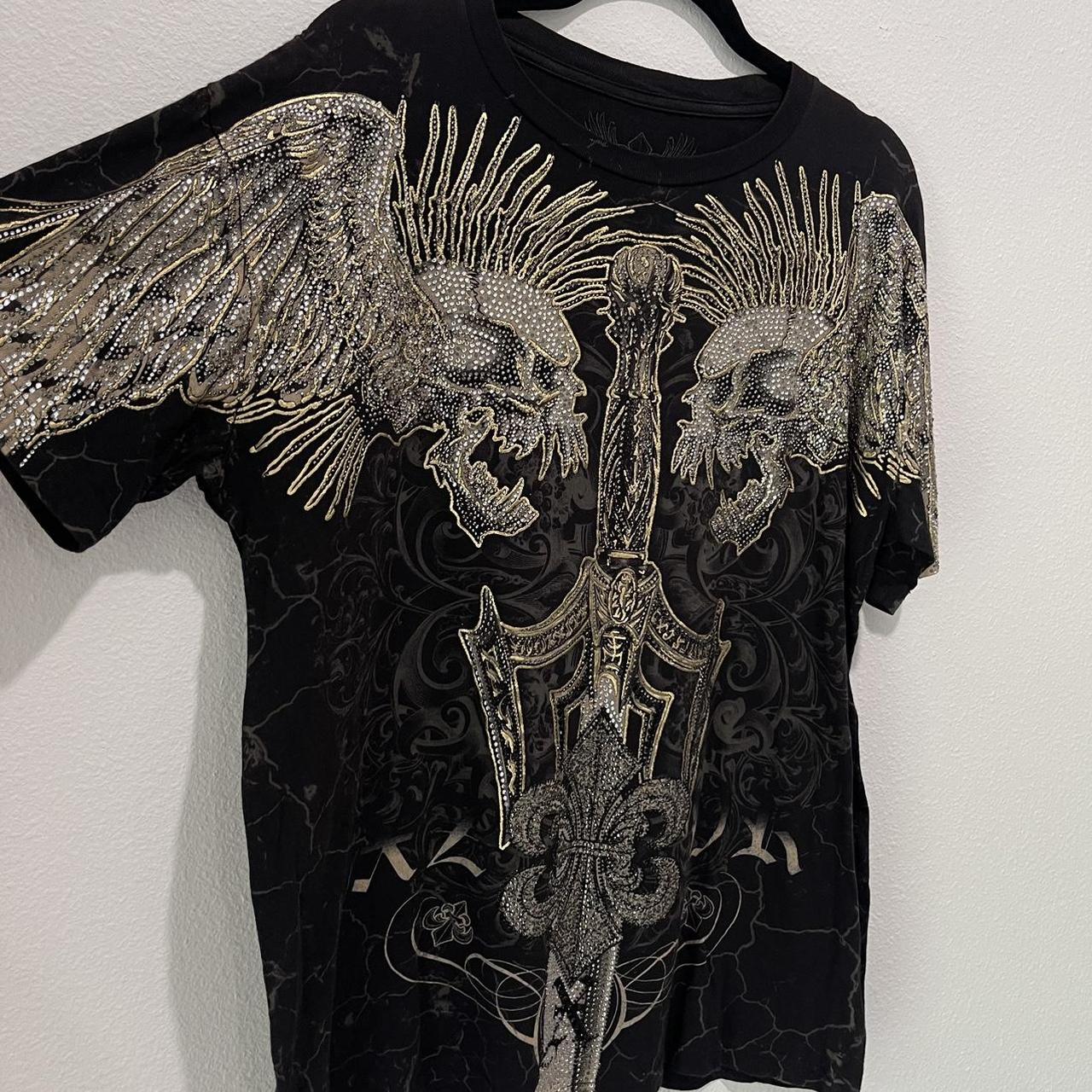 y2k cybergoth Xzavier Tee Screamin skulls with wings... - Depop