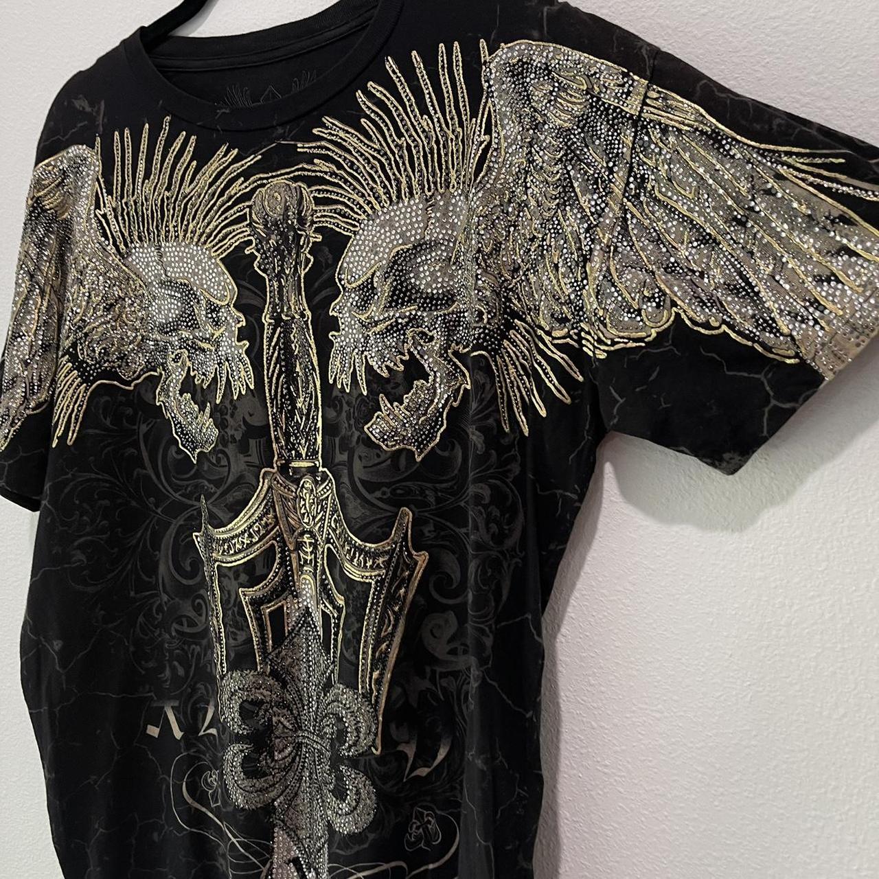 y2k cybergoth Xzavier Tee Screamin skulls with wings... - Depop