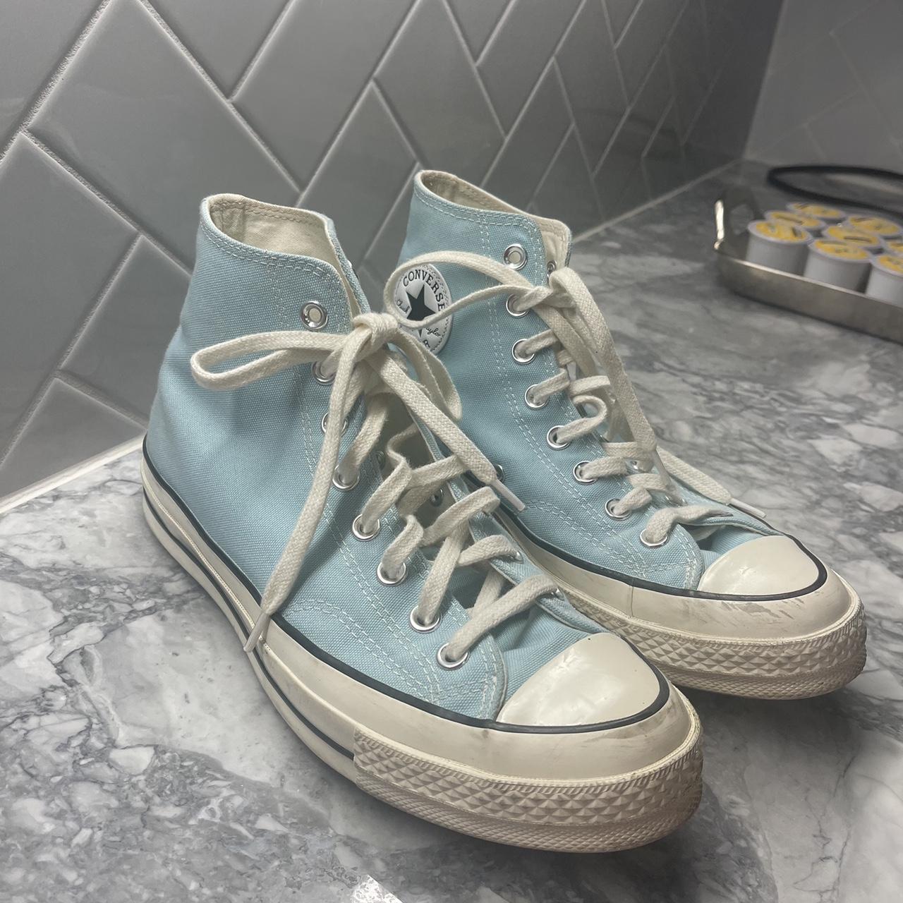 •baby blue high top converse •size 9.5 in women’s... - Depop