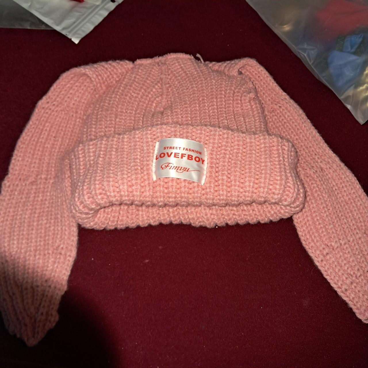 Pink Lovebox bunny ear beanie #pinkaccessories | Depop