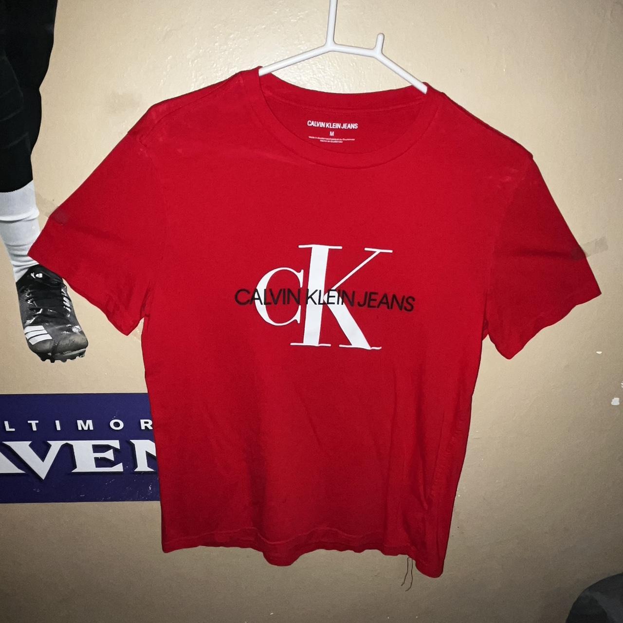 Medium size bright red Calvin Klein t-shirt, barely... - Depop
