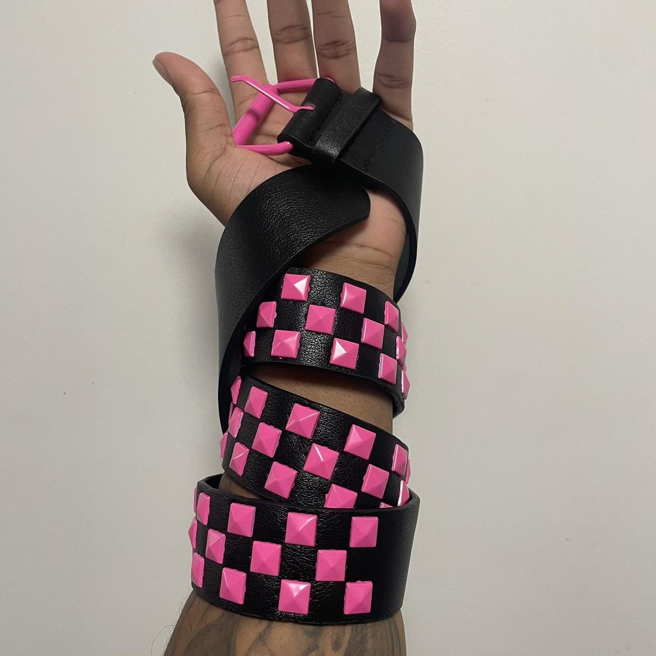 Y2K Pink & Black Studded Emo Belt Brand new 40.5... - Depop