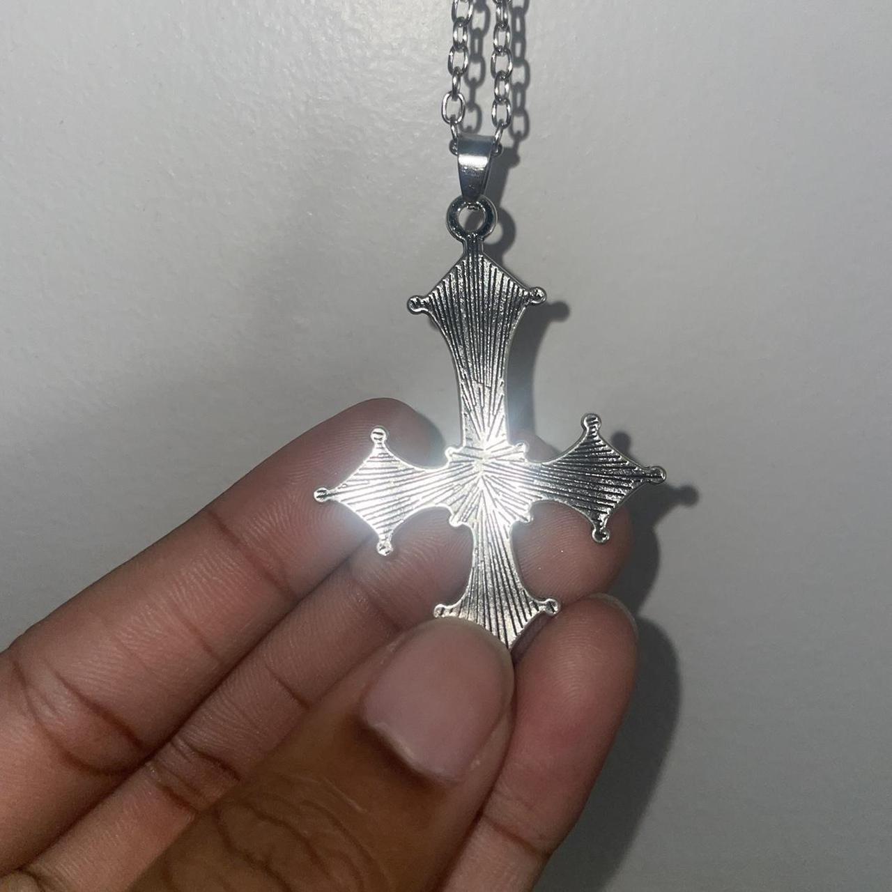 Y2K Blood Red Upside Down Cross Necklace Never... - Depop