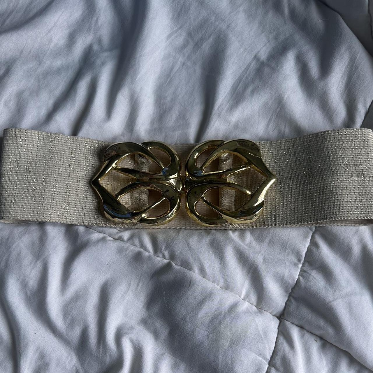 Cream and gold belt with a touch of glitter Y2K bebe... - Depop