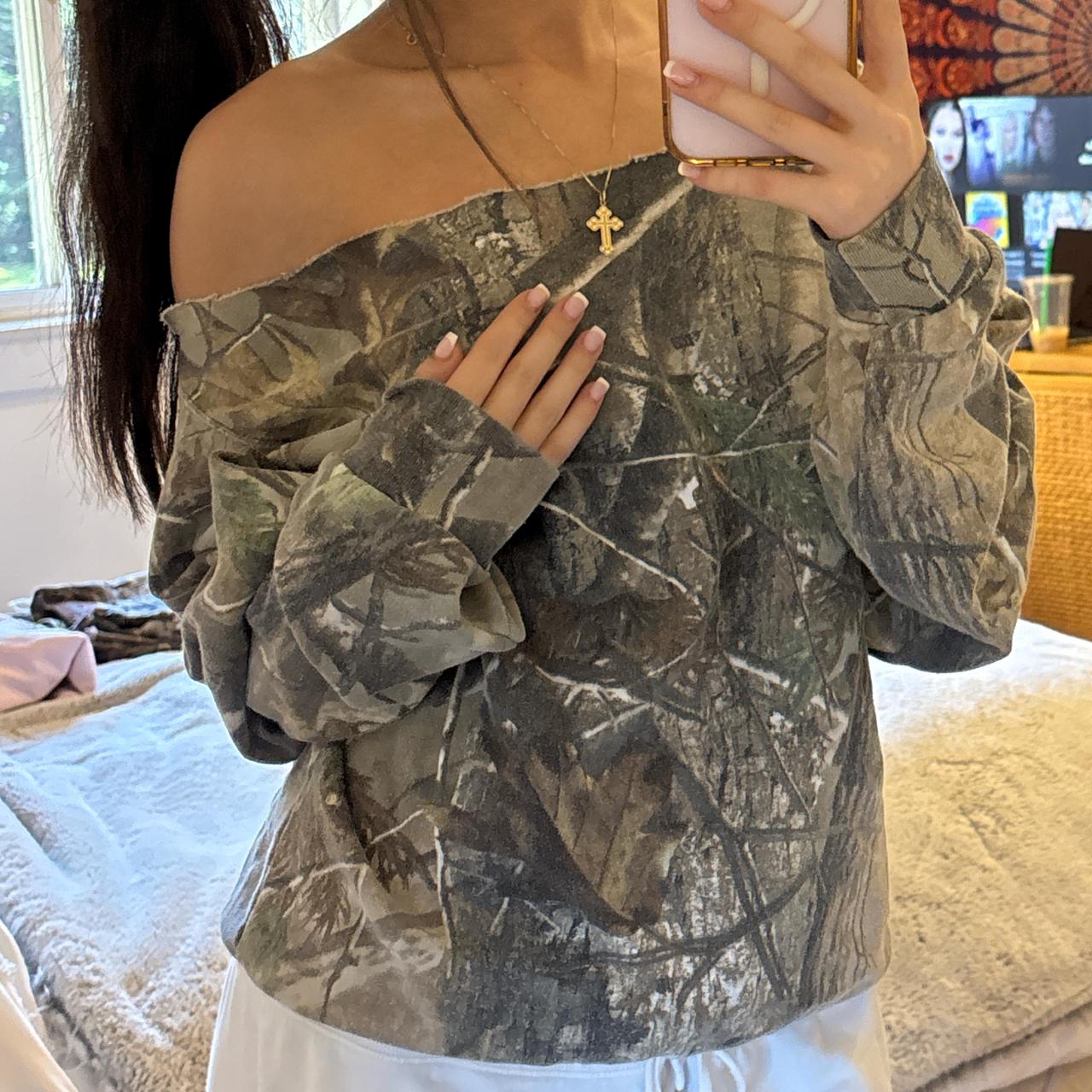 -Soft and comfy camo realtree off the shoulder... | Depop