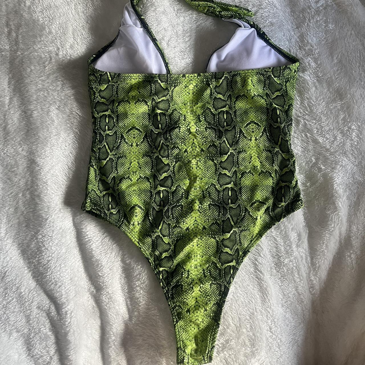Green snakeskin one-piece bathing suit from shein - Depop