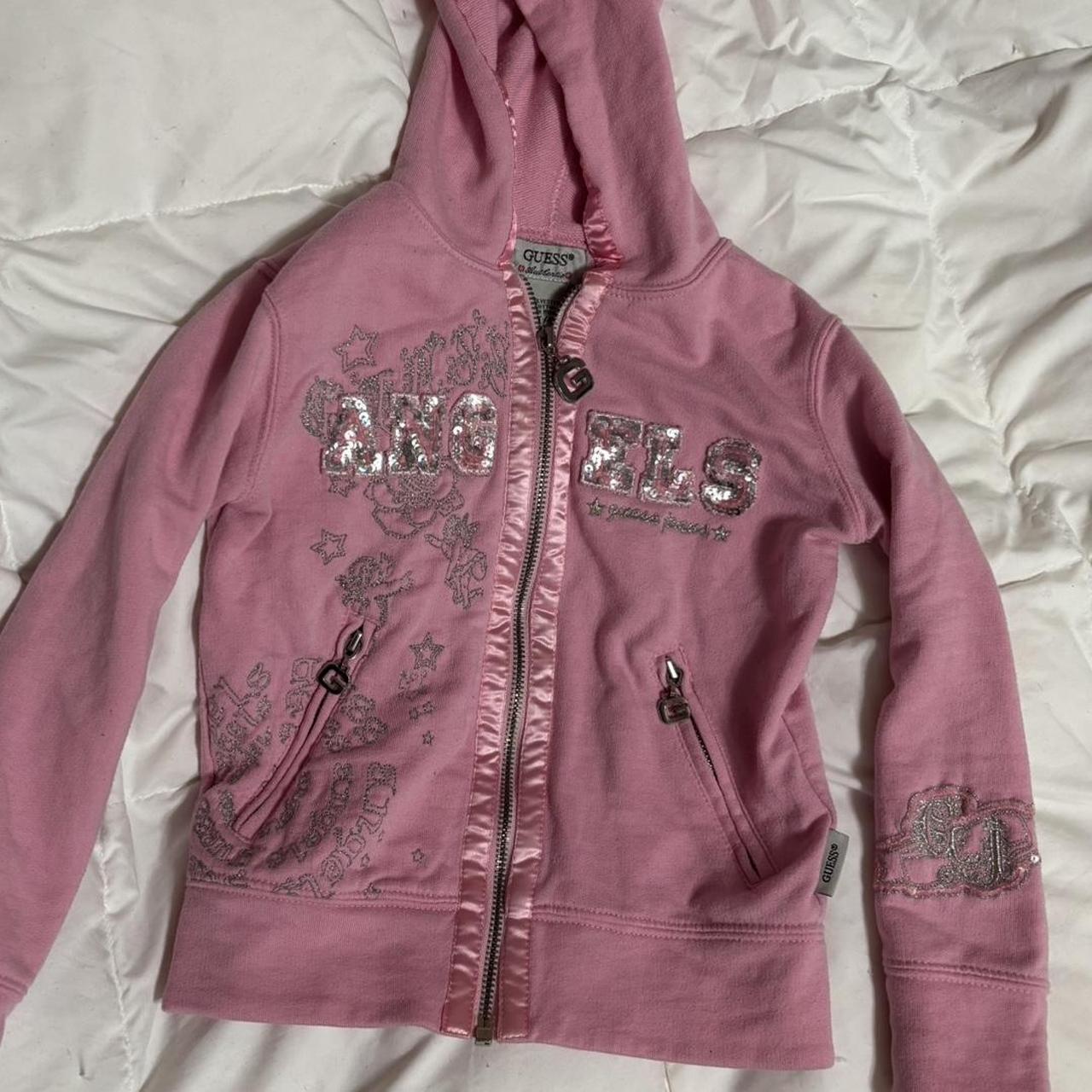 Guess pink and silver zip up jacket Has the cutest... - Depop