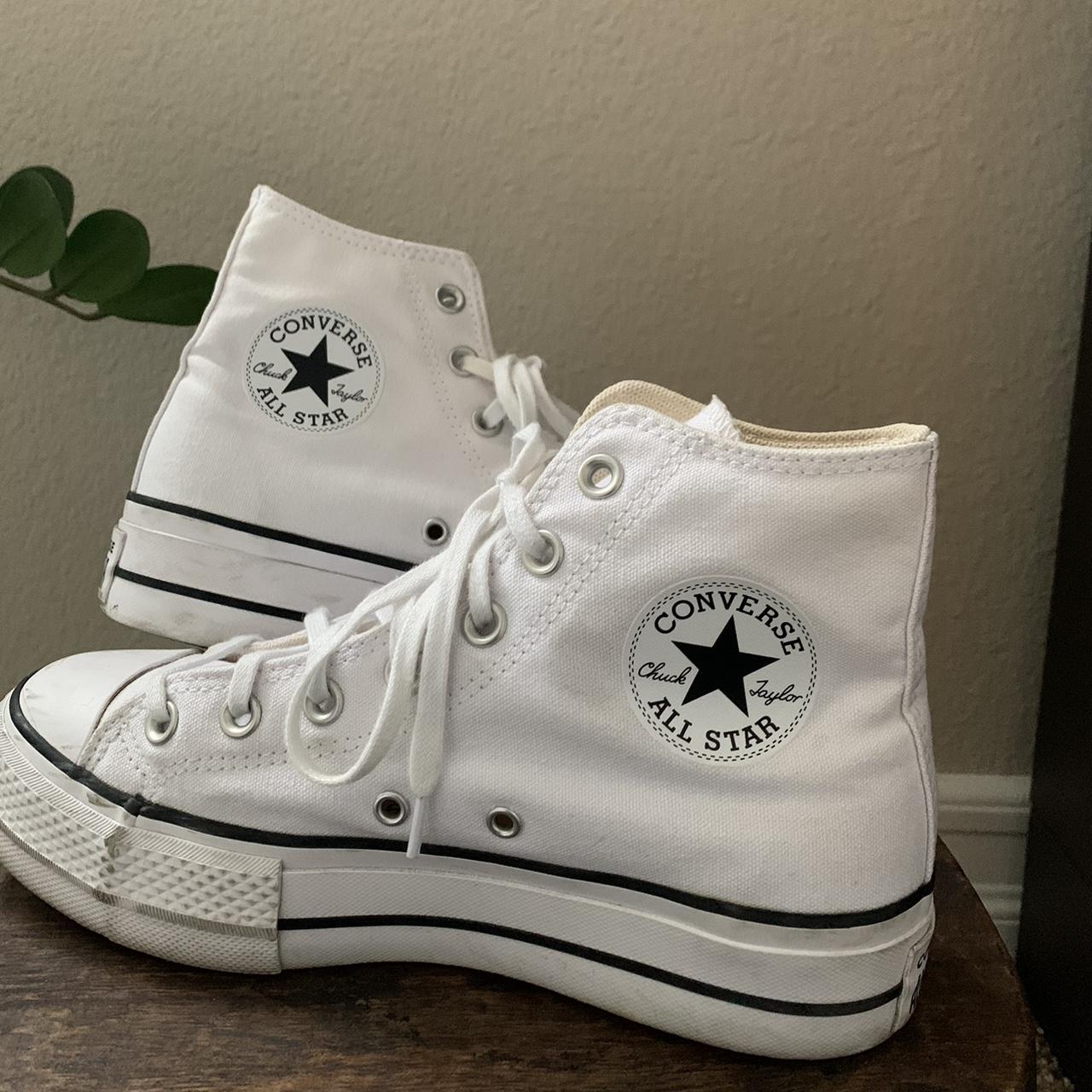 Classic white high-top, elevated platform Chuck... - Depop