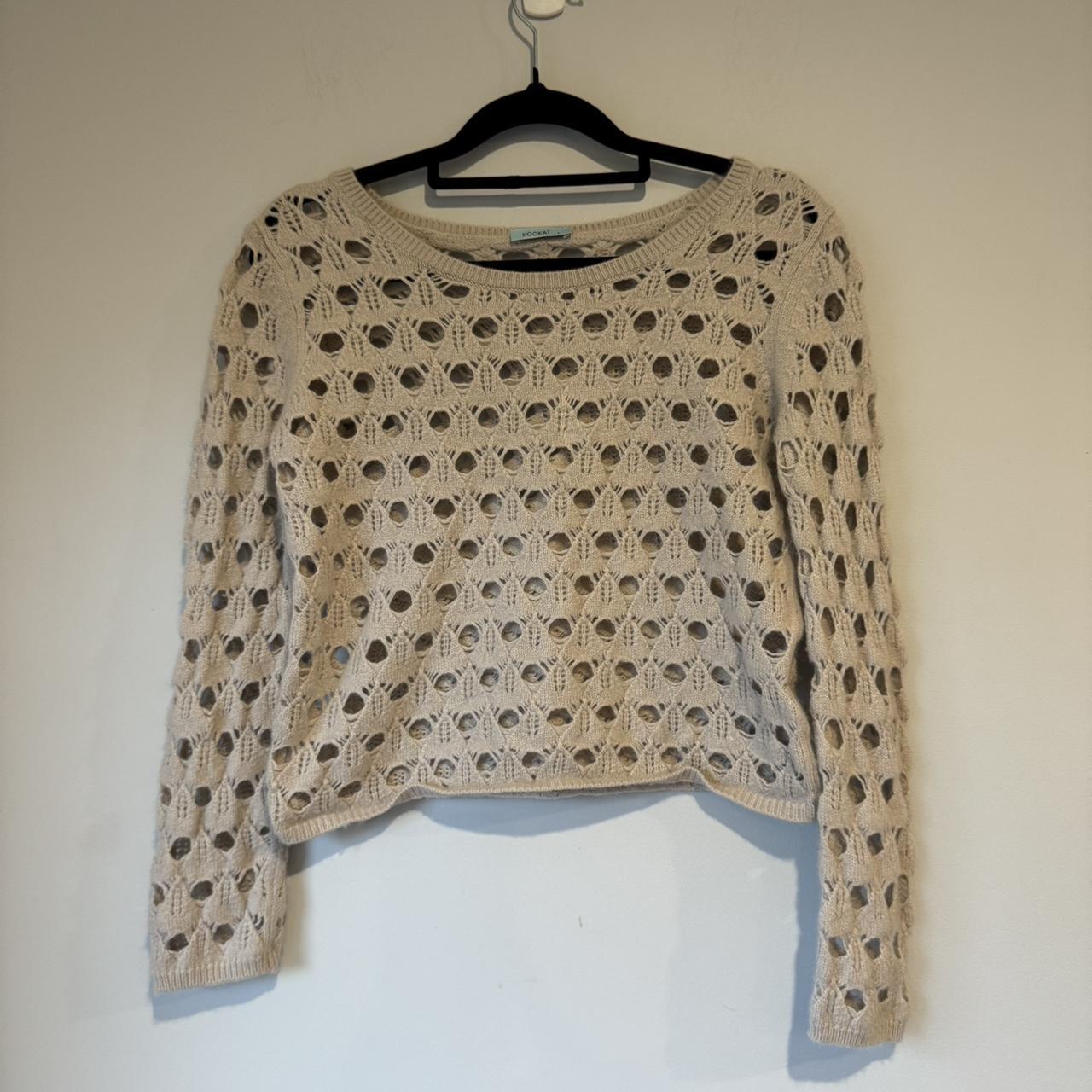 Kookai crop crochet style sweater in beige. Ultra... - Depop