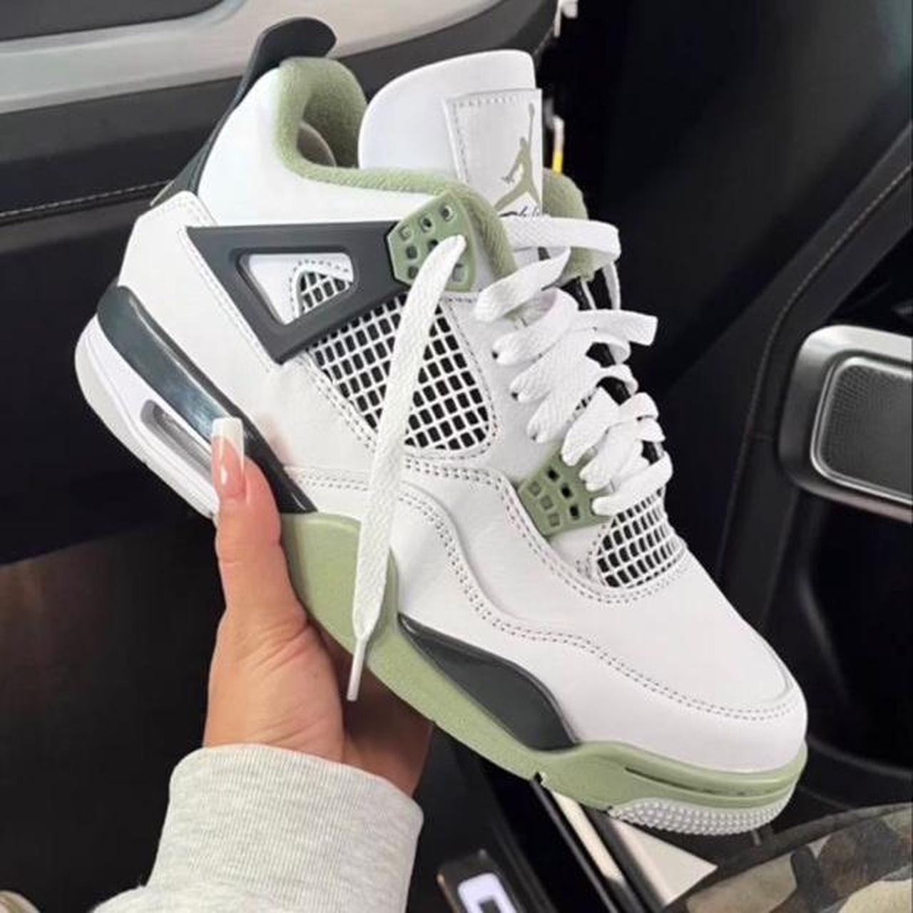 light green jordan 4 brand new all sizes available - Depop