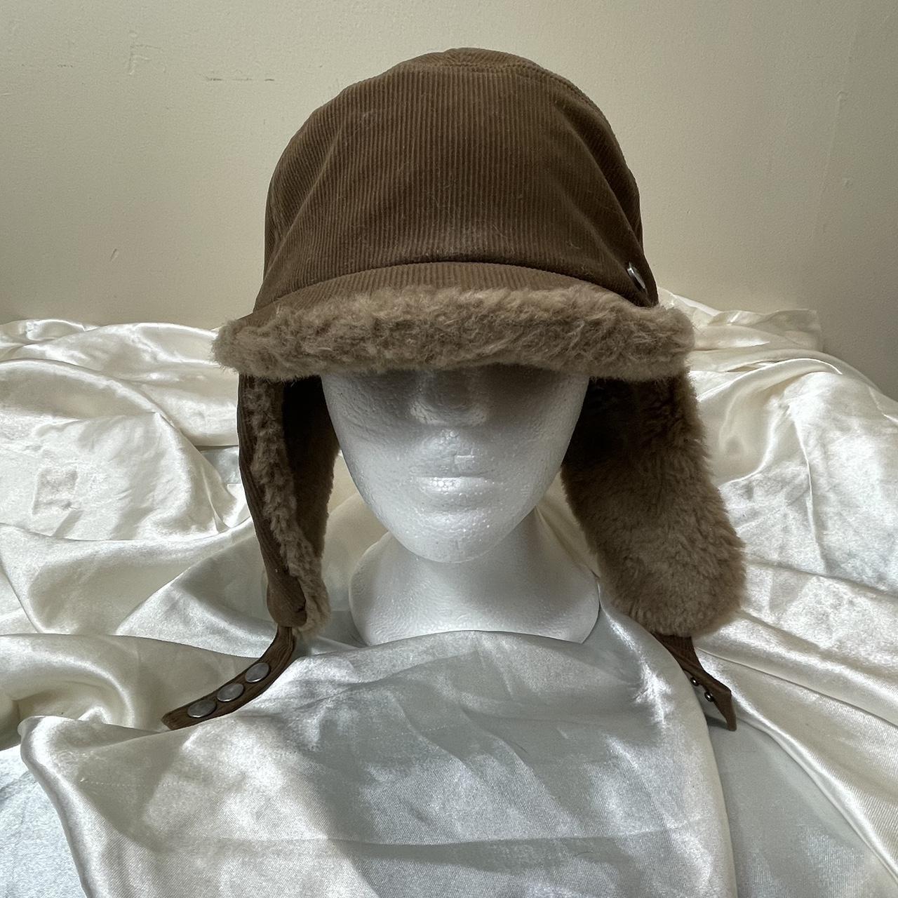 corduroy and faux fur bomber style hat, size runs... - Depop