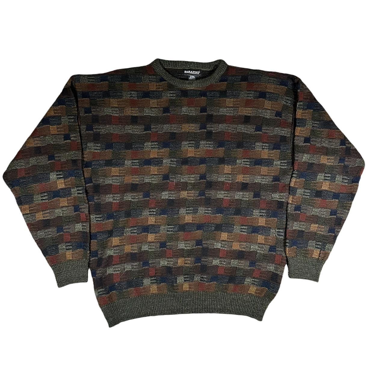 Vintage geometric fall earth tones brown knit... - Depop