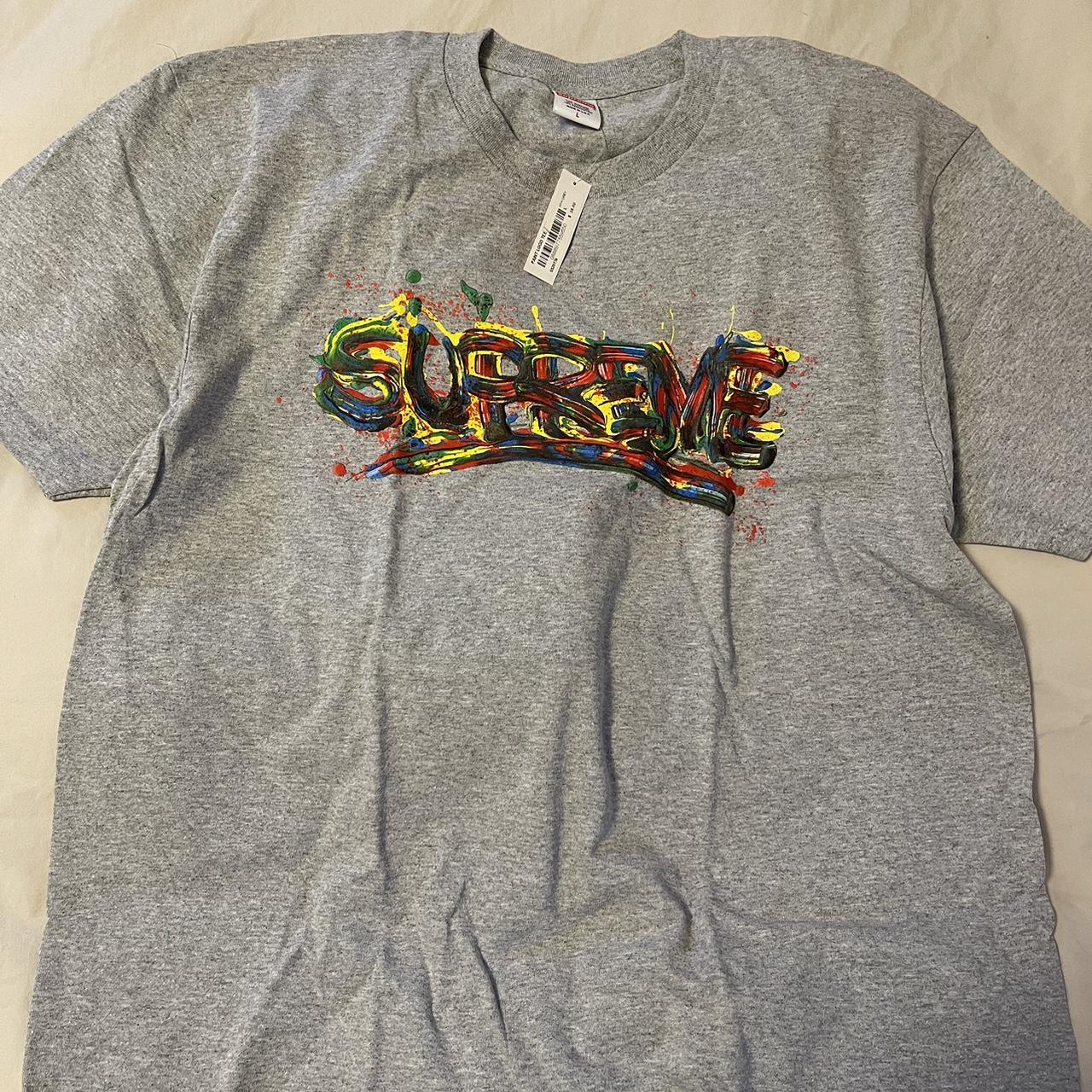Supreme Paint Logo Tee Color Heather Grey Size... - Depop