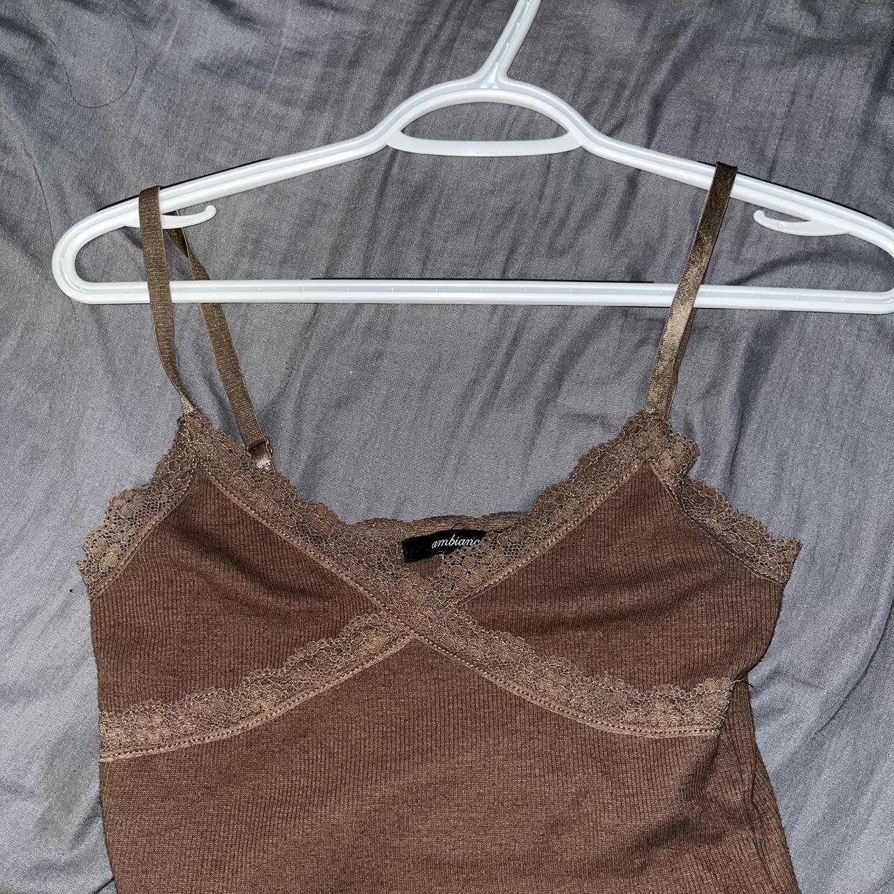 Brown lace cami top size small - Depop