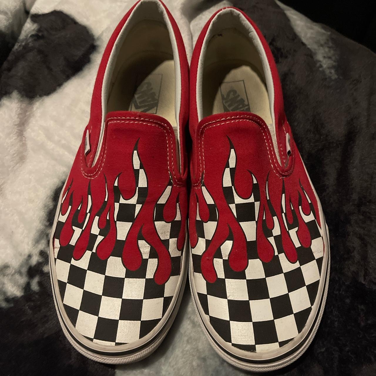 Vans Slip-On 'Checker Flame' Size 9.5 M very minimal... - Depop