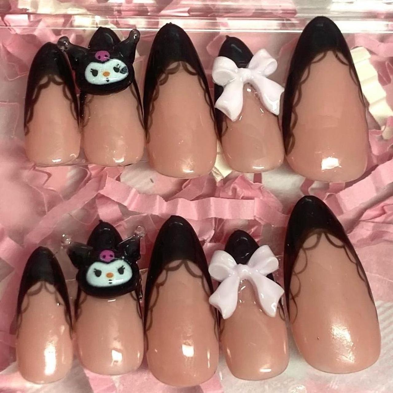 Kuromi short almond nails with bow Comes with... - Depop