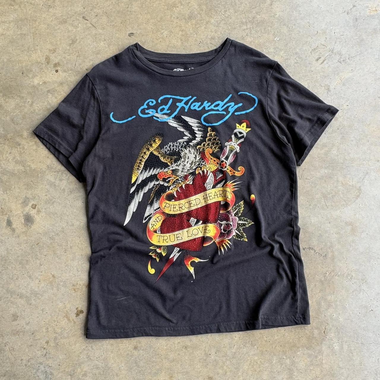 Ed Hardy Grey Rhinestone Tee Size S Dm for questions | Depop