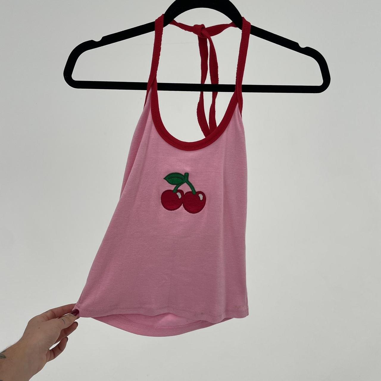 Pink and red cherry halter top 🍒🌸 Free sizing.... - Depop