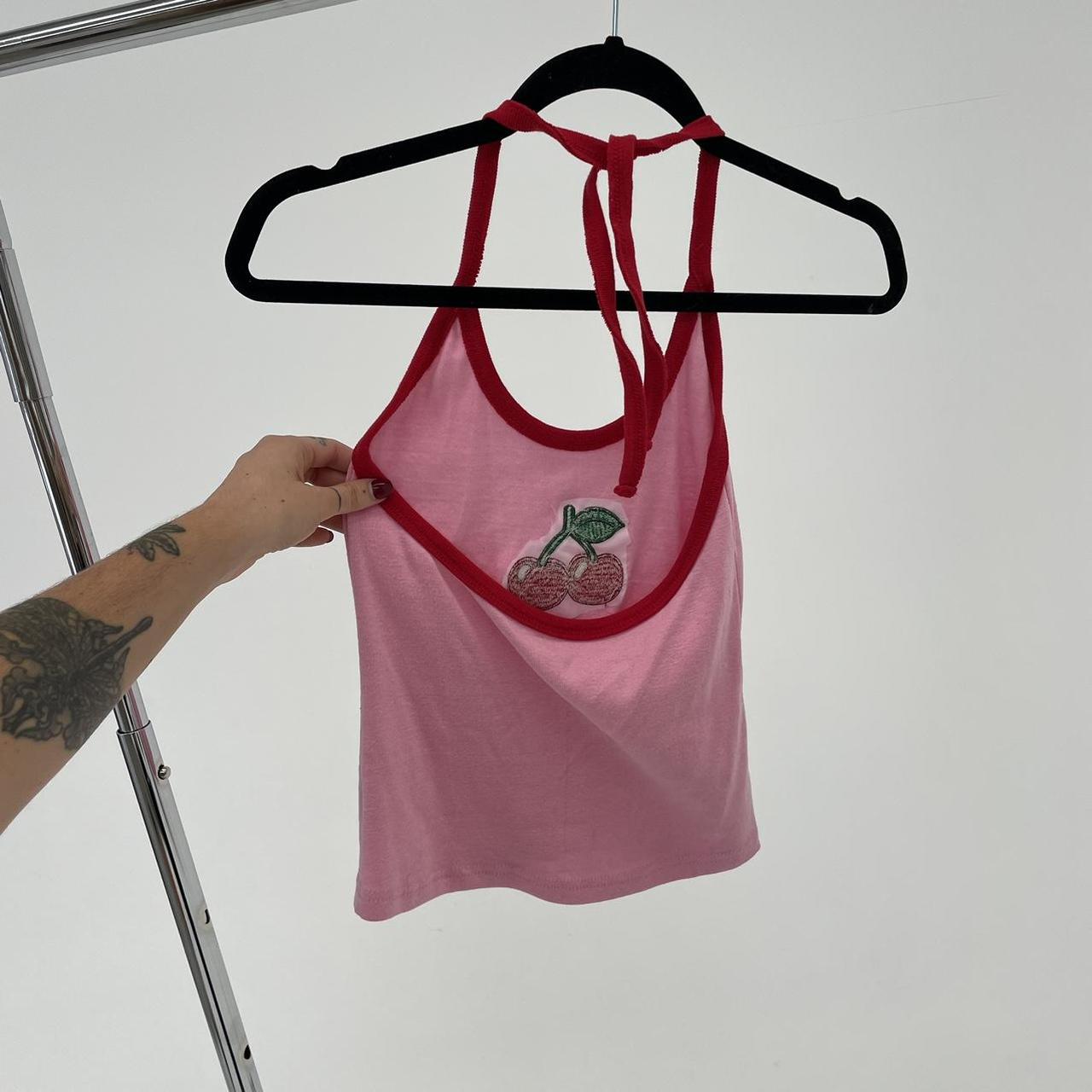 Pink and red cherry halter top 🍒🌸 Free sizing.... - Depop