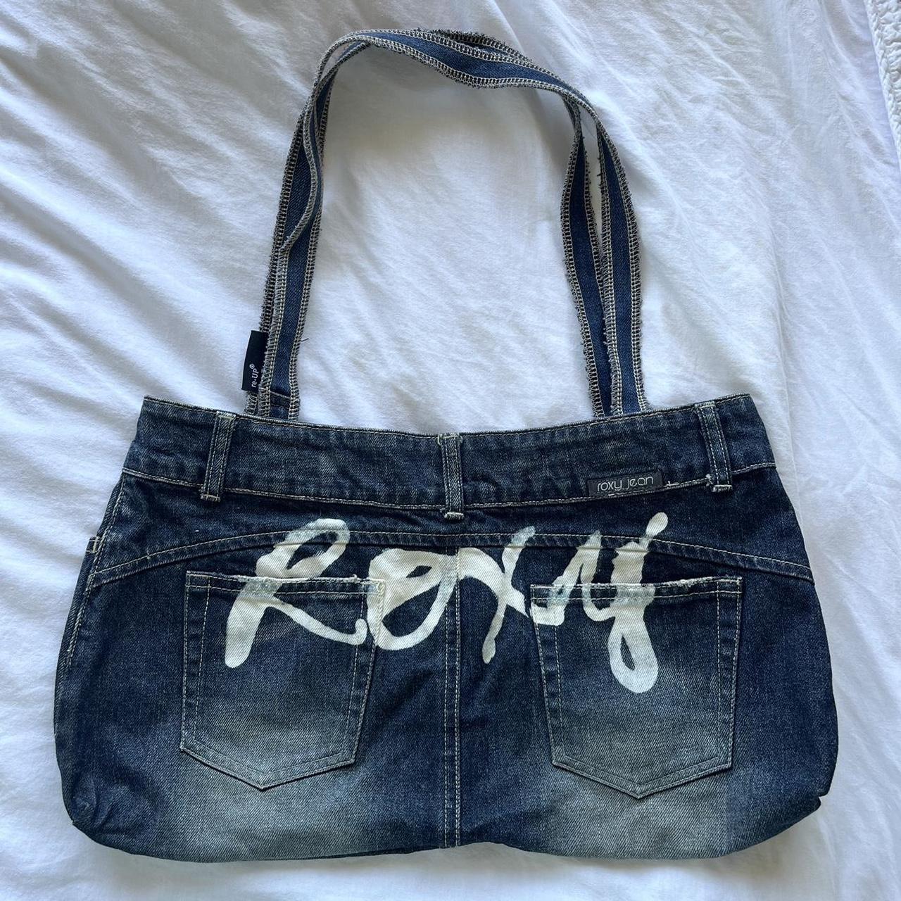 Roxy blue denim bag, reworked from jeans 🩵 Y2K style - Depop