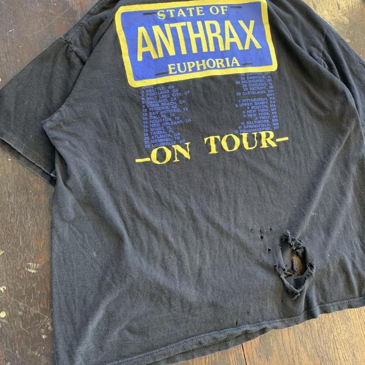 Anthrax On Tour 1989 black & yellow cotton tee... | Depop