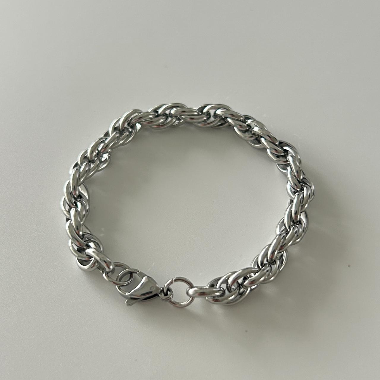 silver rope bracelet titanium steel lobster... - Depop