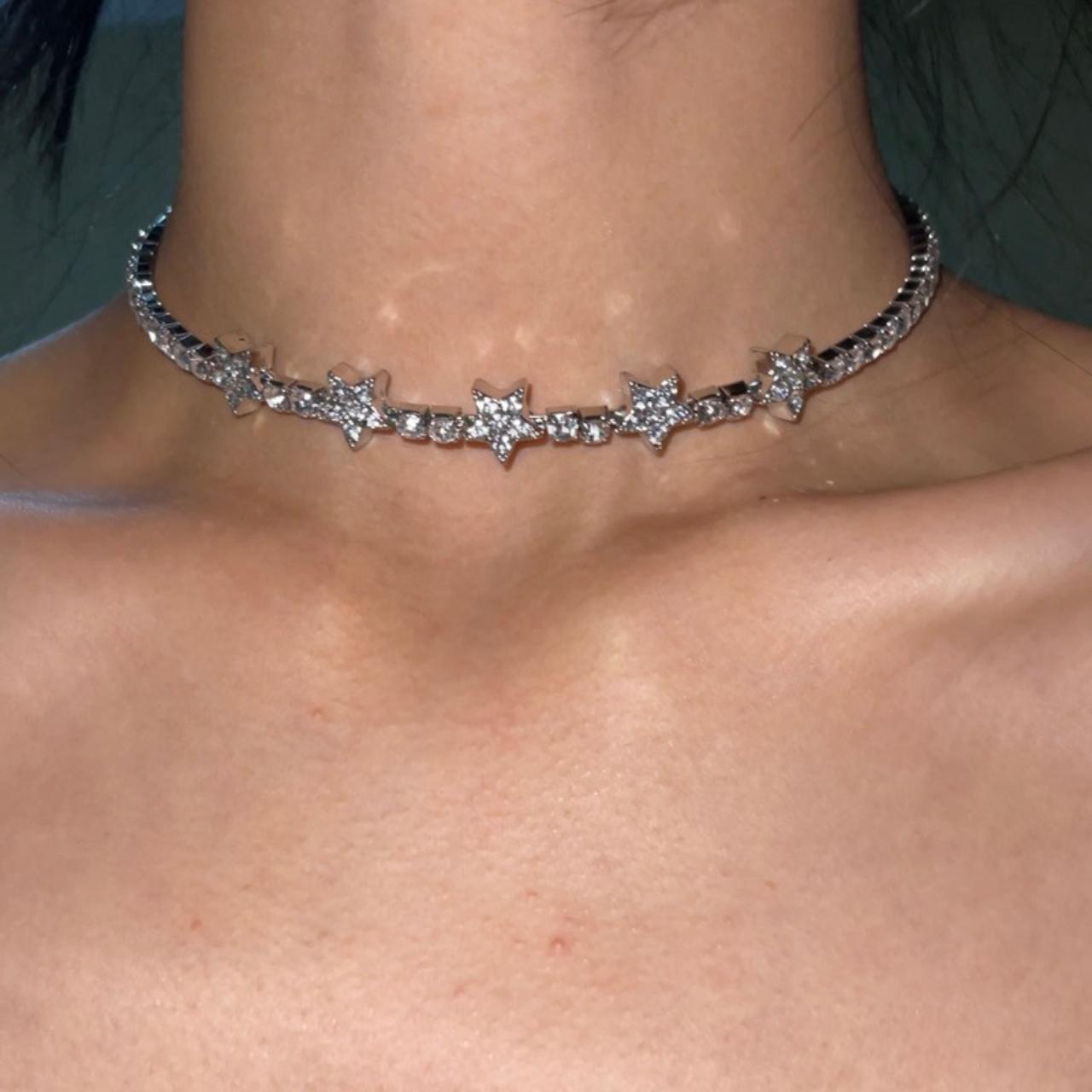 silver star diamond elastic choker #y2k #2000s... - Depop