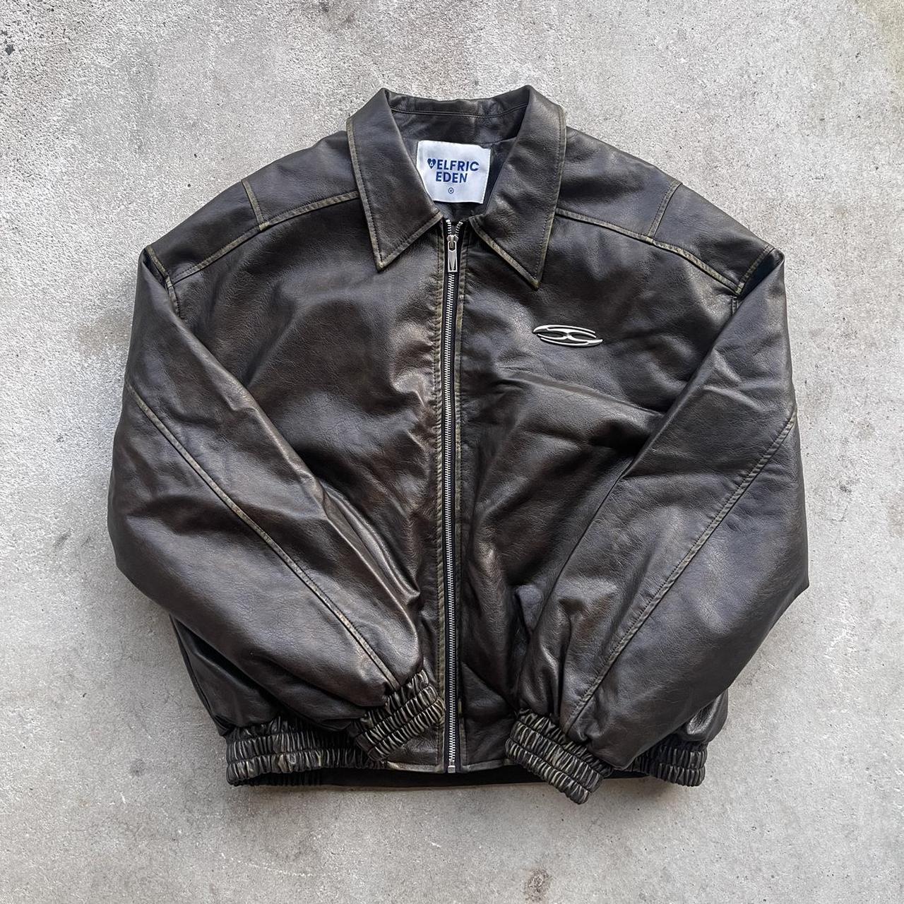 Boxy Cropped Leather jacket by Aelfriceden in Dark... - Depop