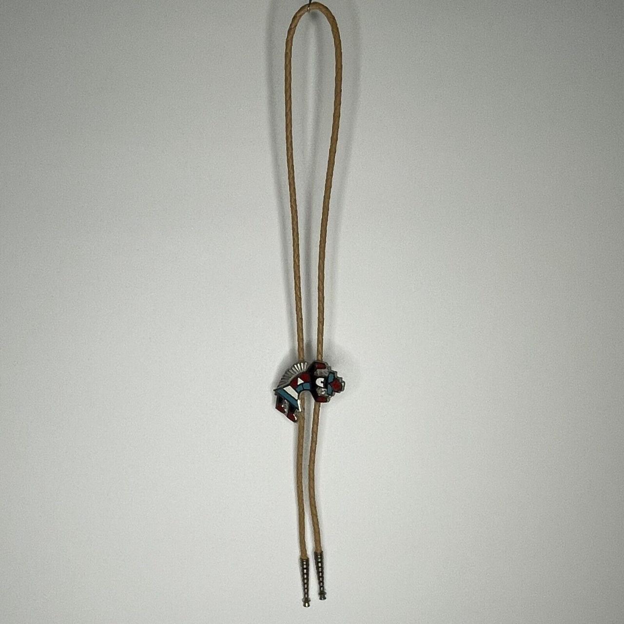 Vintage Zuni Rainbow Dancer Bolo Tie Faux Turquoise... | Depop