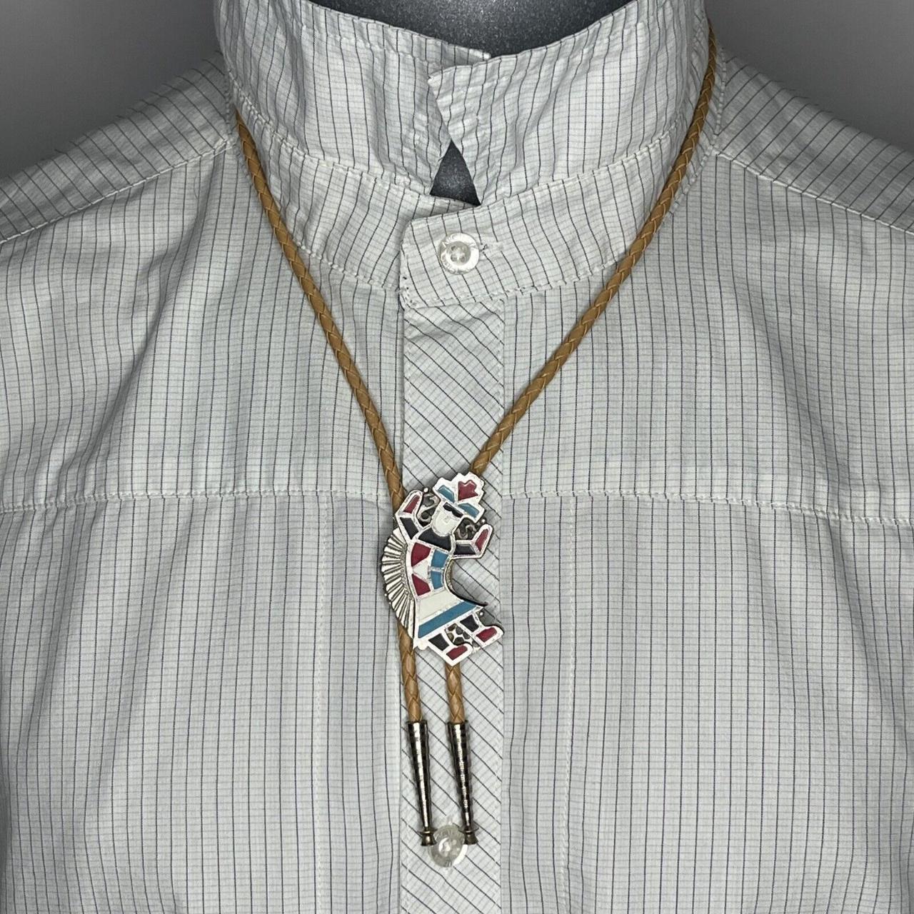 Vintage Zuni Rainbow Dancer Bolo Tie Faux Turquoise... | Depop