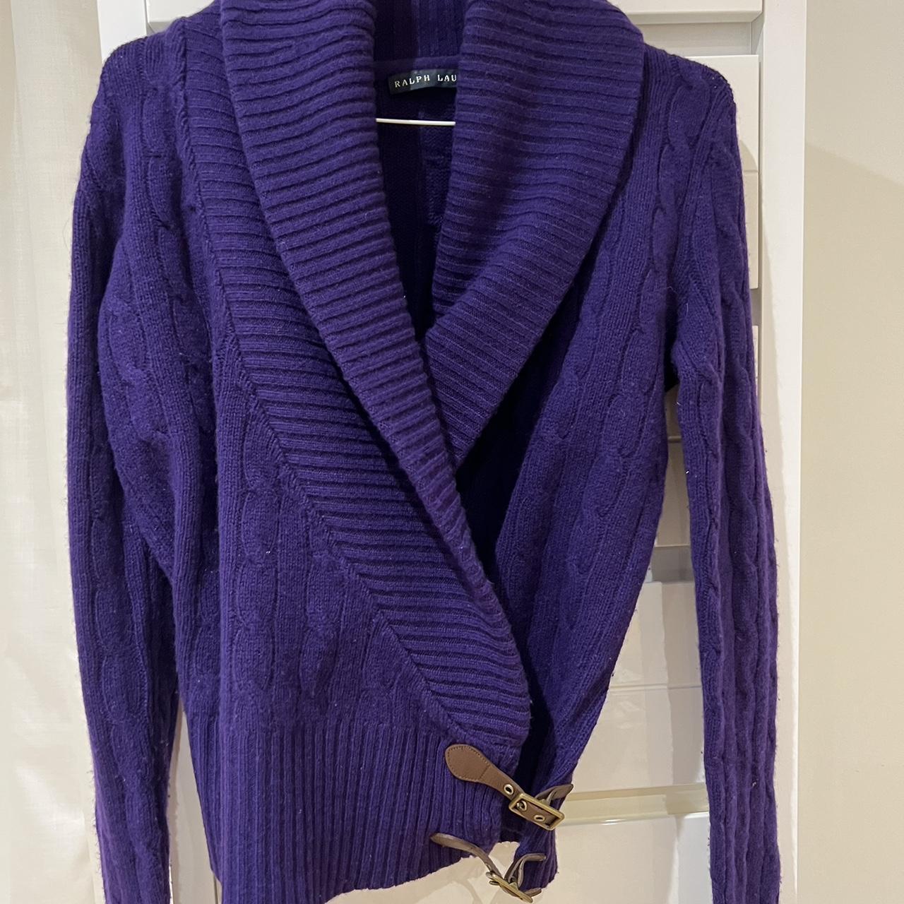 Ralph Lauren purple wool cross over style jumper.... - Depop