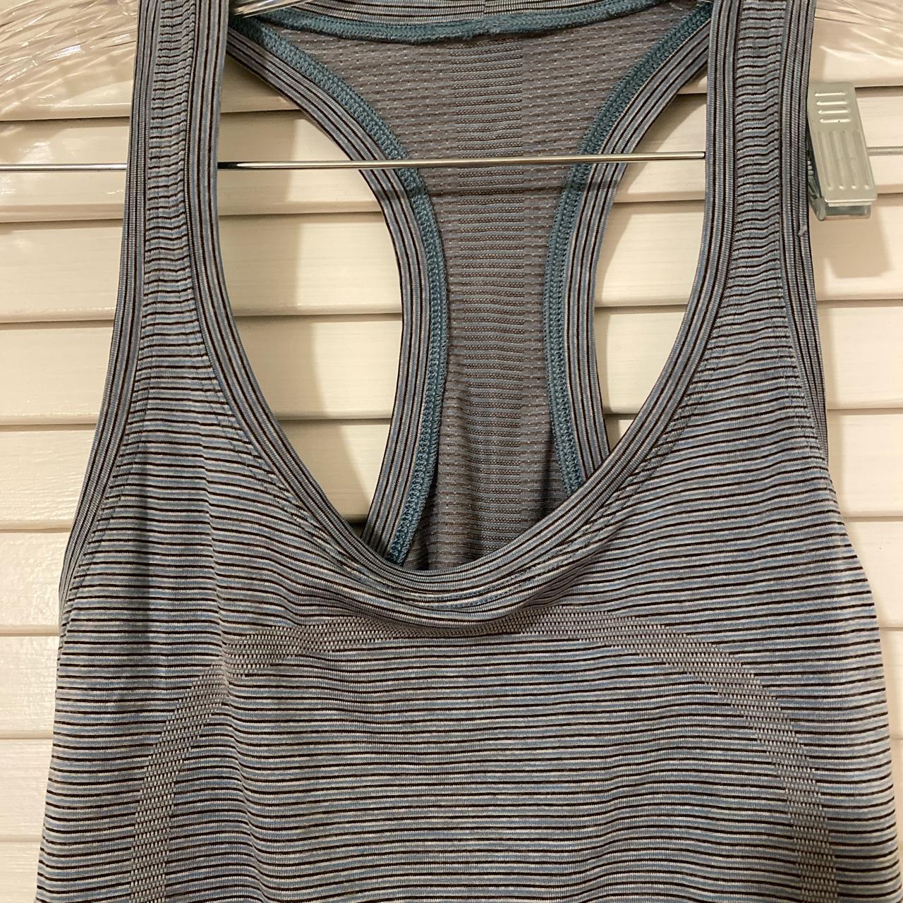 Lululemon blue black and grey striped racerback tank... - Depop