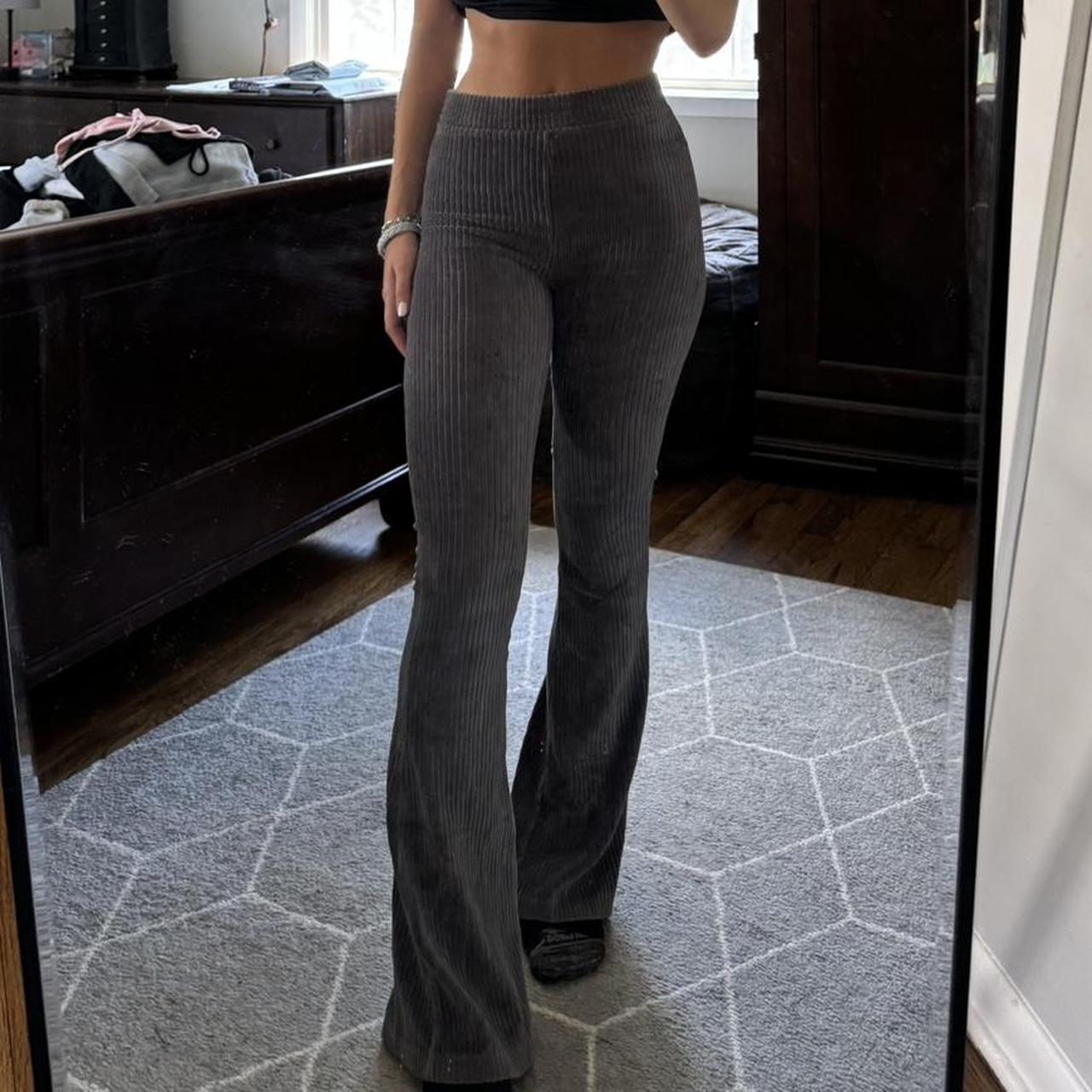 Aerie grey flare pants with ribbed material - worn... - Depop