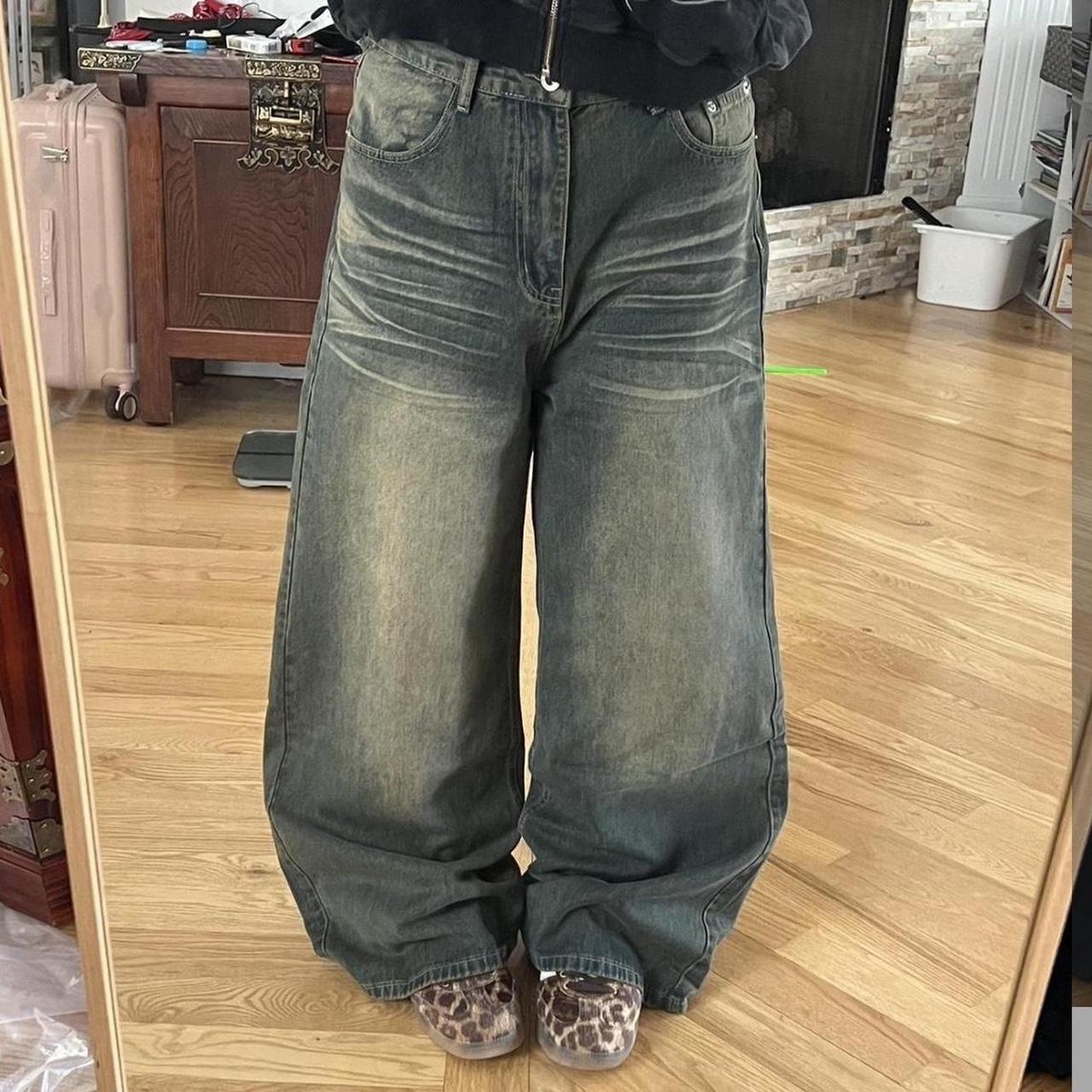 Sick wide leg jeans with a beautiful wash Artificial... - Depop