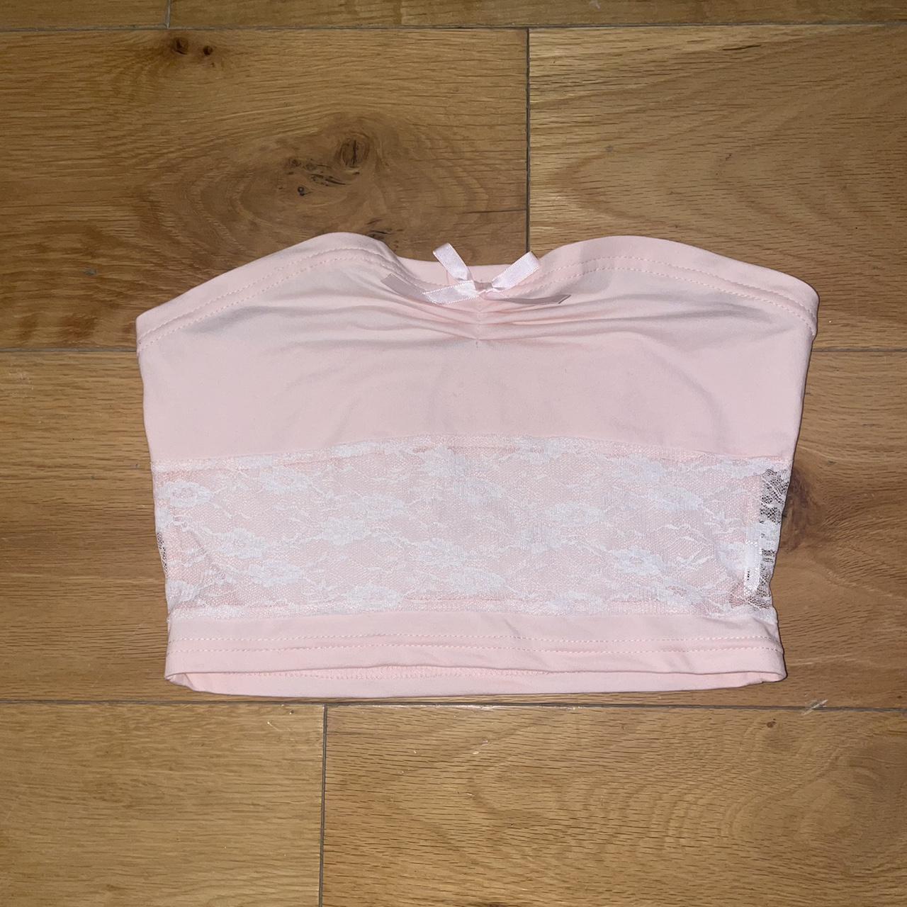 Light pink tube top With lace and ribbon details... - Depop
