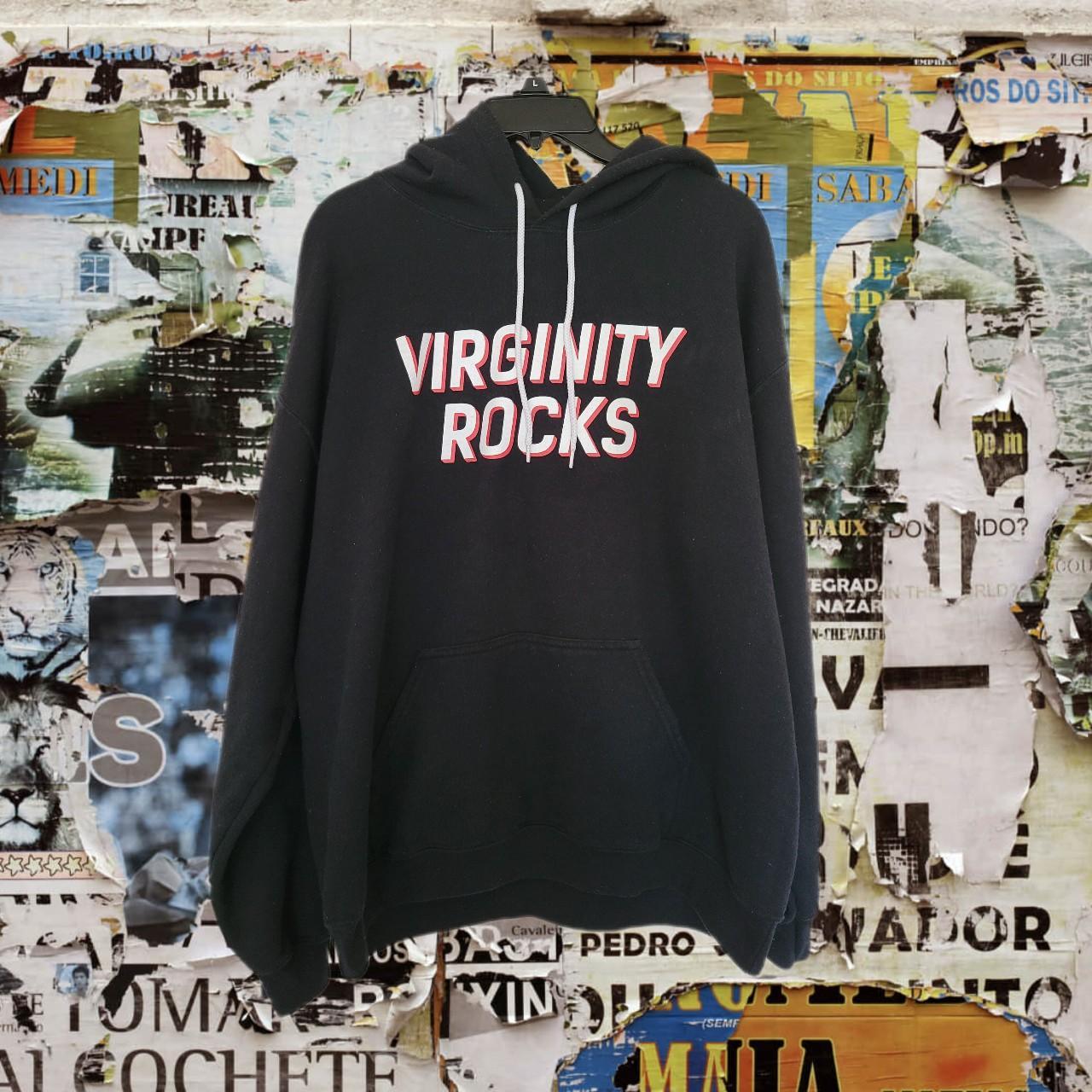 50/50 Cotton/Poly Blend Virginity Rocks Hoodie Large... - Depop
