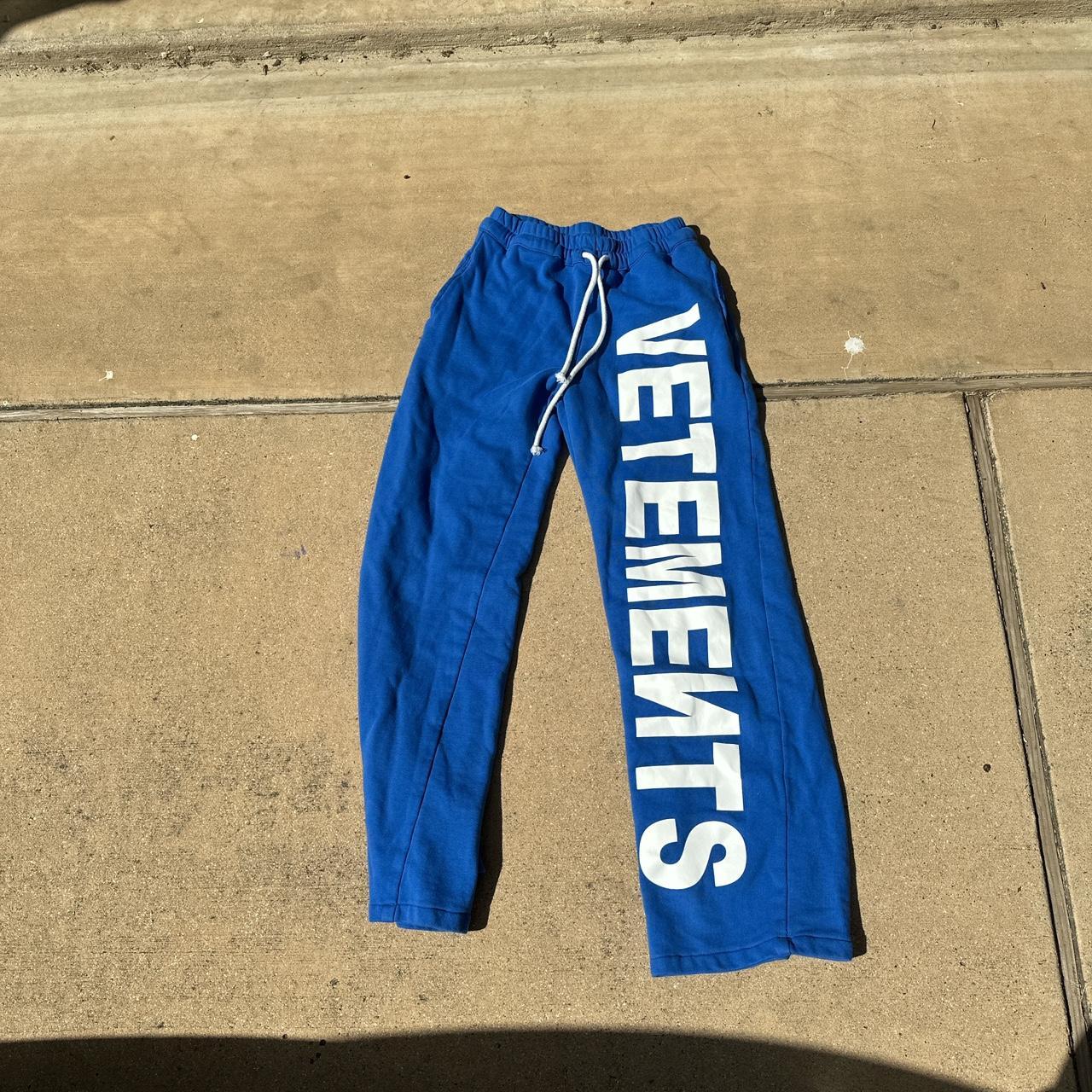 Vetements blue flare sweats Small - Depop