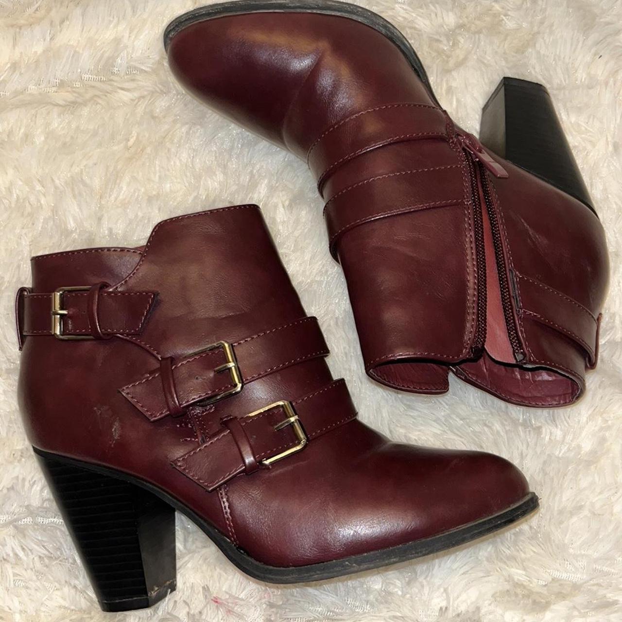 Burgundy short block heel booties Super Cute for fall! - Depop