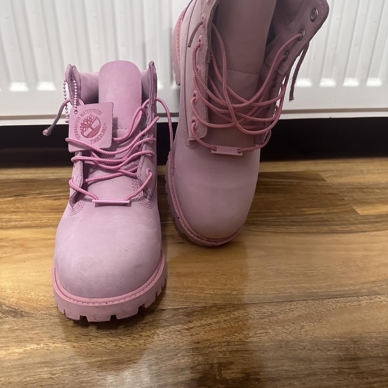 Pink timberlands worn once. 5.5 - Depop