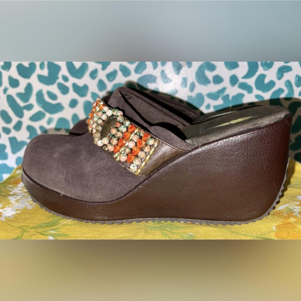 Chunky wedge leather clogs size 8 women’s Boho vibes... - Depop