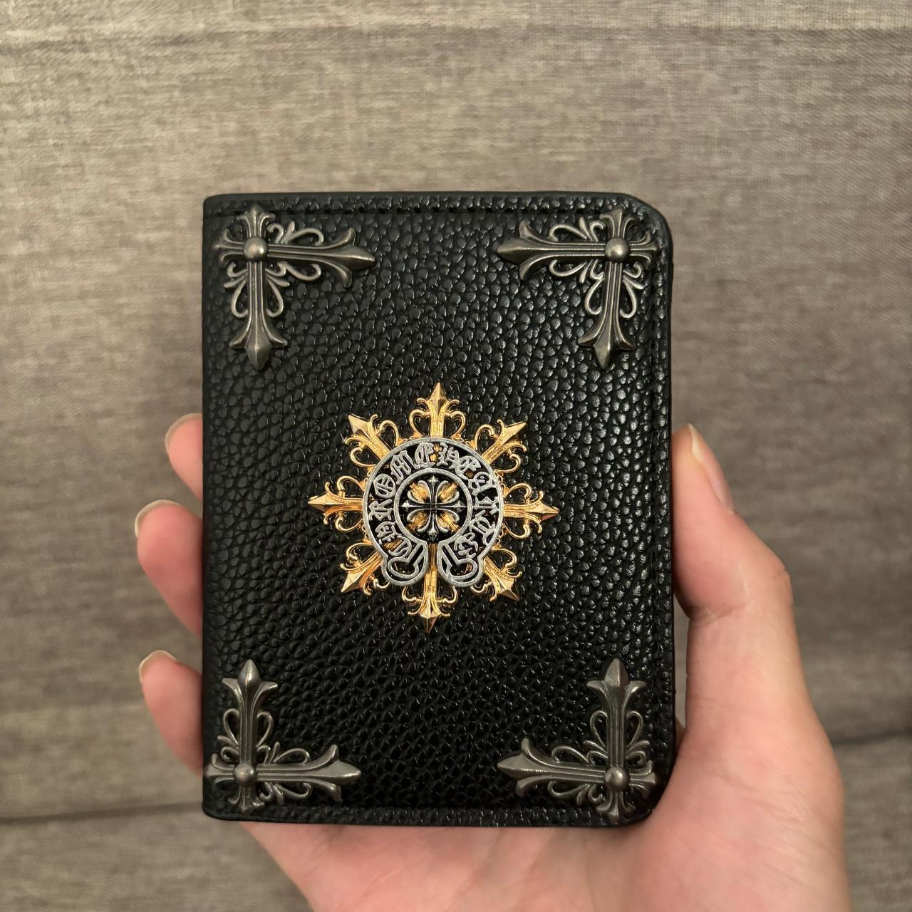 Vintage Silver Sword and Cross Leather Wallet,Dice... | Depop