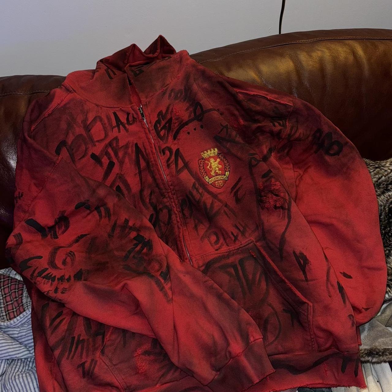 Balenciaga Graffiti Skater Hoodie - Red, Balenciaga... - Depop