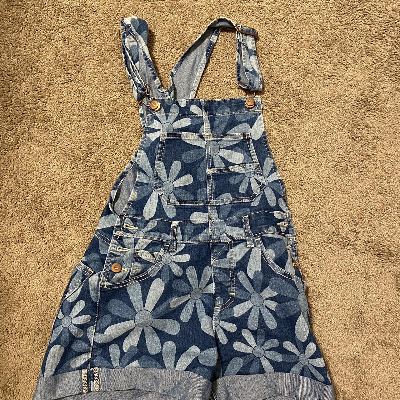 Short Flower Overalls - Depop