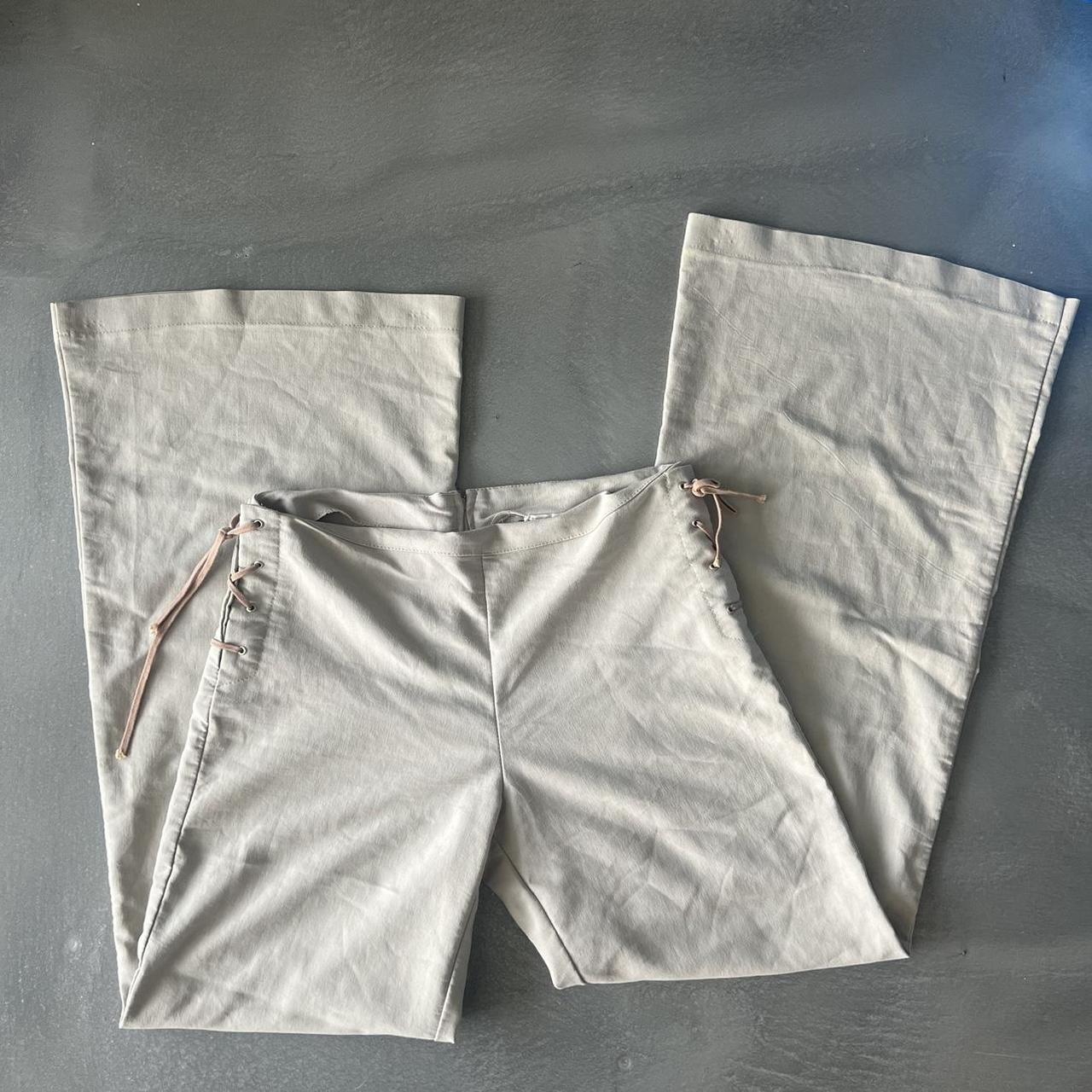 90s low rise stretchy flare pants with lace up on... - Depop