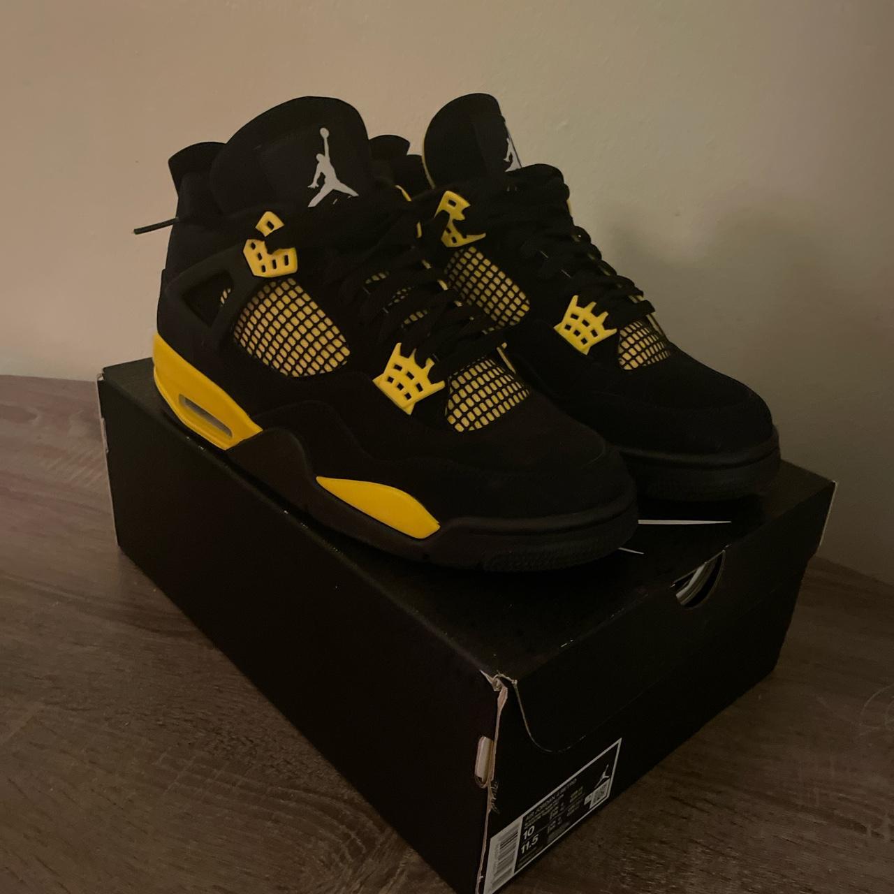 Air Jordan Retro 4s Black & Yellow Size 10 Worn... - Depop