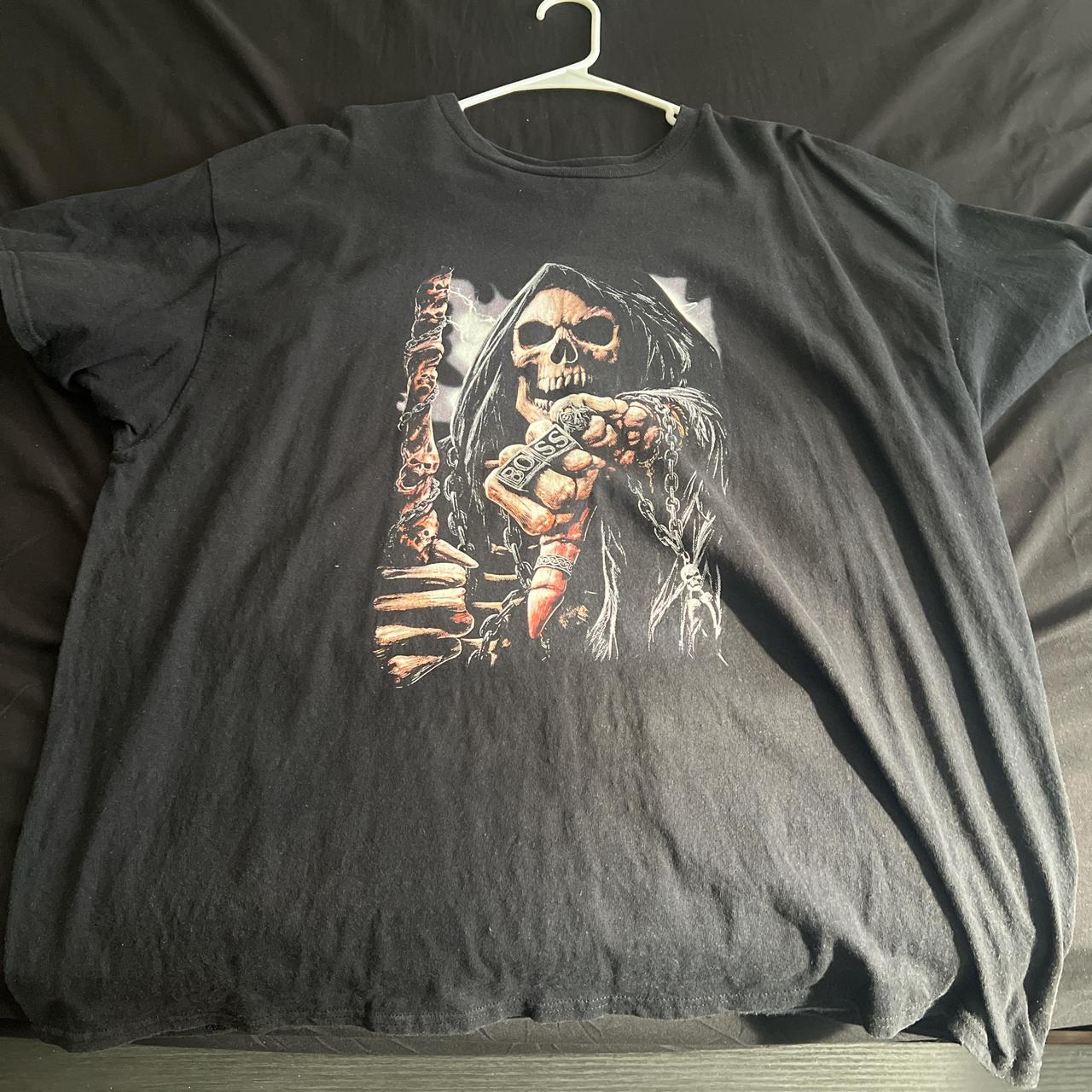 Black and grey boss Grim Reaper tee no flaws #drip... | Depop