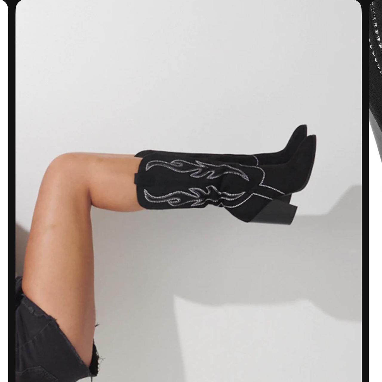 Therapy Diamond Cowboy Boots Black size AU8 - Depop